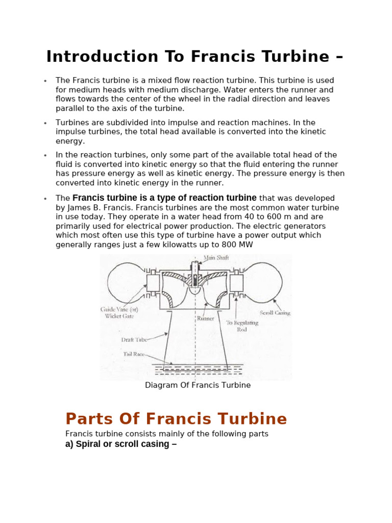 Introduction To Francis Turbine | PDF | Turbine | Gases