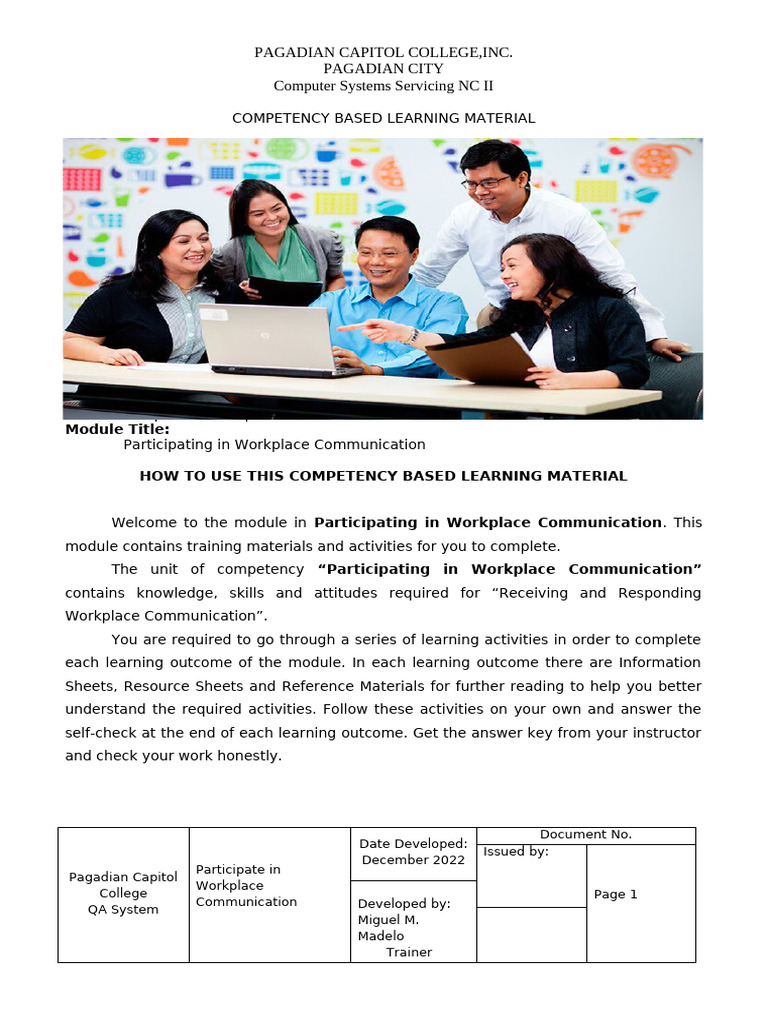 CBLM-Basic-Comp-UC-1 | PDF | Communication | Human Communication