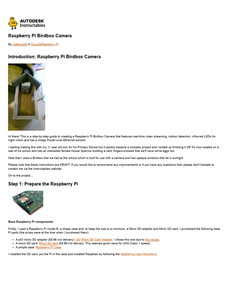 Raspberry Pi Birdbox Camera - 12 Steps - Instructables | PDF | Power Supply | Camera