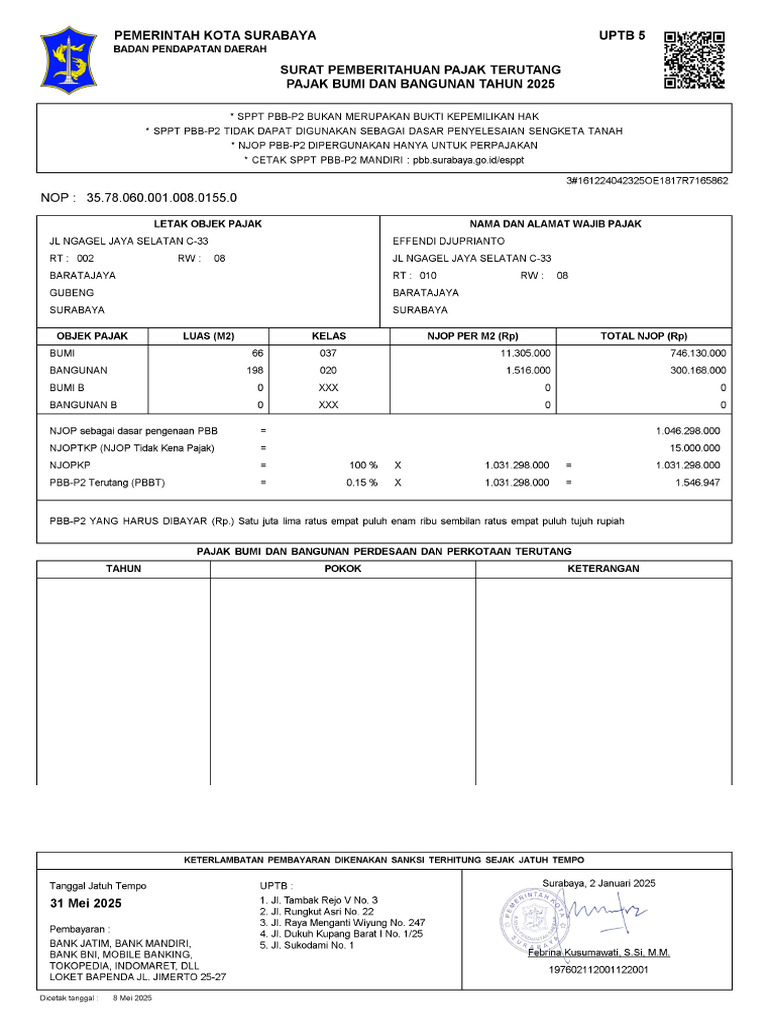 SPPT PBB Ruko Rmi Periode 2025 | PDF