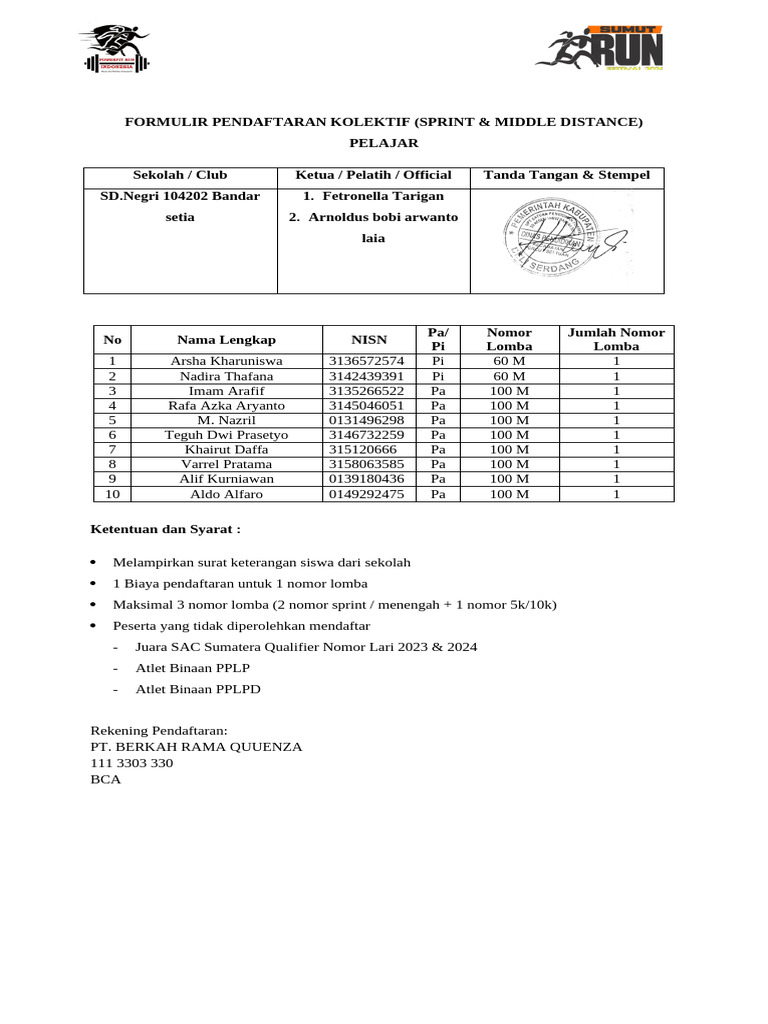 Form PendaftaranLARI SRF | PDF