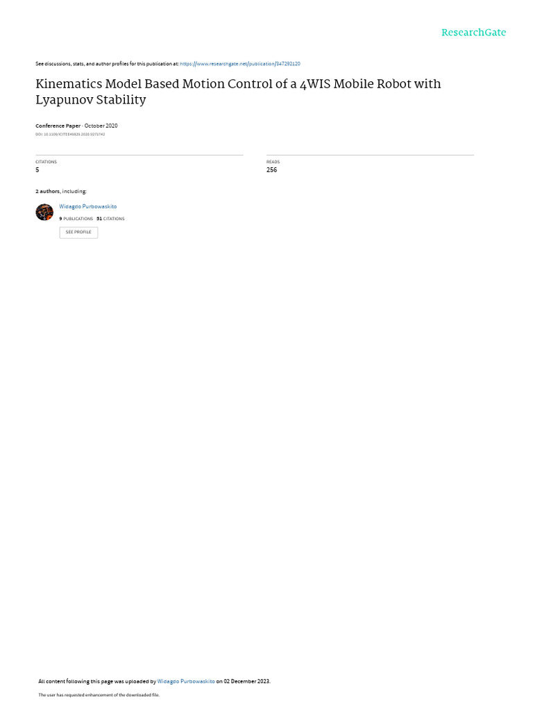 Kinematics Model Based Motion Control of A 4WIS Mobile Robot With Lyapunov Stability | PDF ...