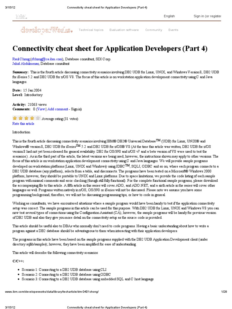 Connectivity Cheat Sheet For Application Developers (Part 4) | Download Free PDF | Ibm Db2 ...