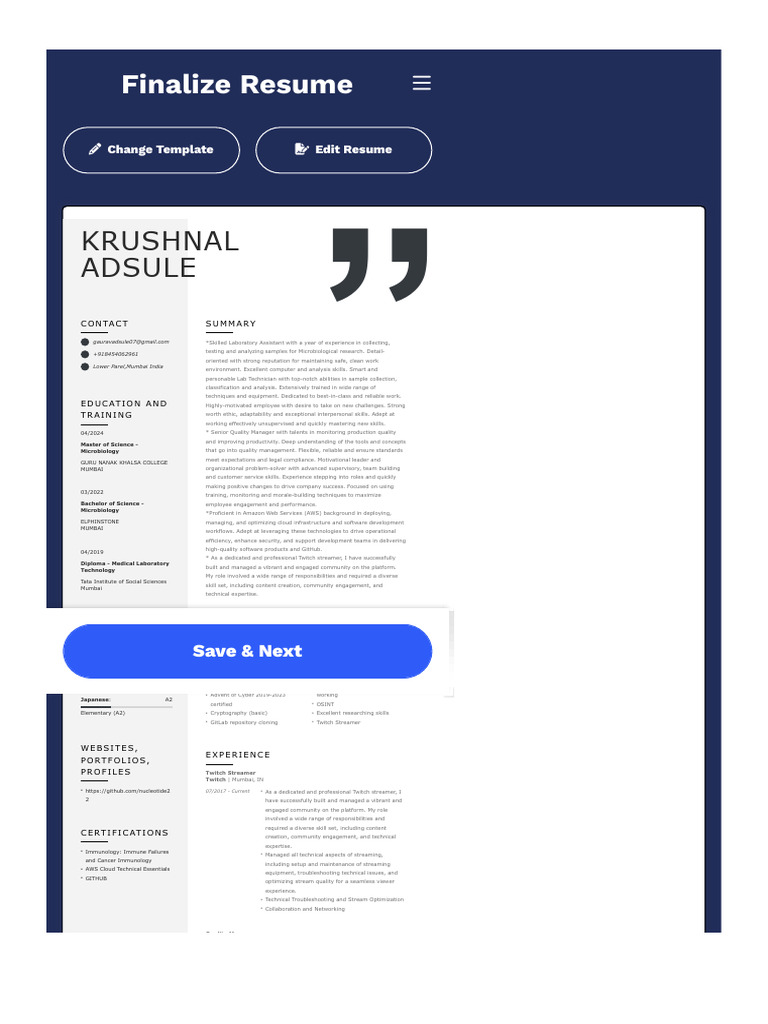 Finalize Resume - Resume Now | PDF | Laboratories | Software