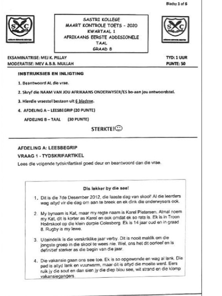 Vakansie Vraestel | PDF