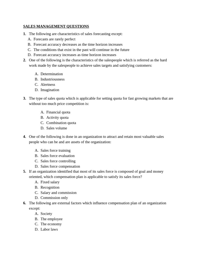 Sales Management Questions | PDF | Sales | Recruitment