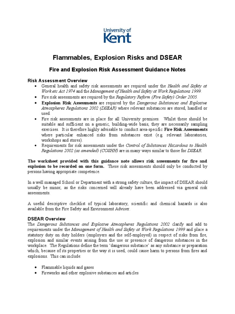 DSEAR Guidance | PDF | Flammability | Explosive Material