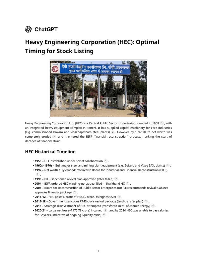 Heavy Engineering Corporation (HEC) - Optimal Timing For Stock Listing ...