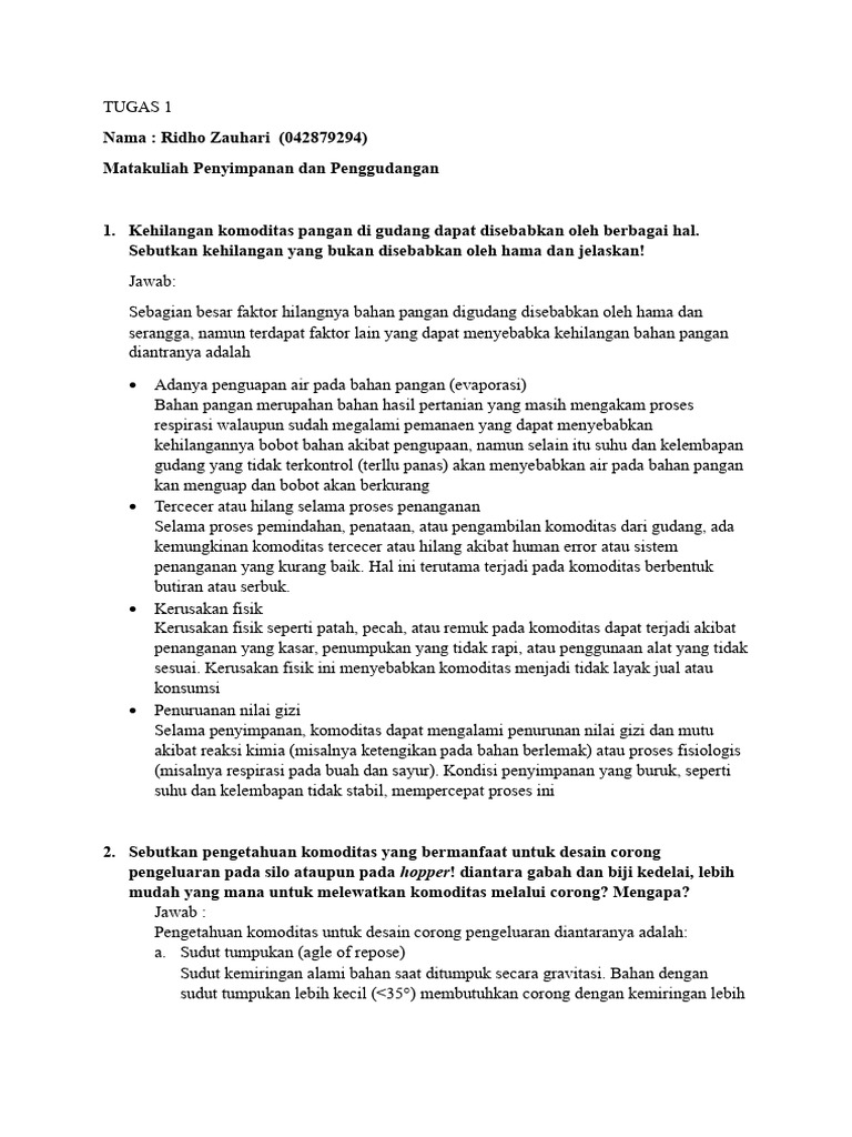TUGAS 1 Penyimpanan Dan Penggudangan - Ridho Zauhari | PDF