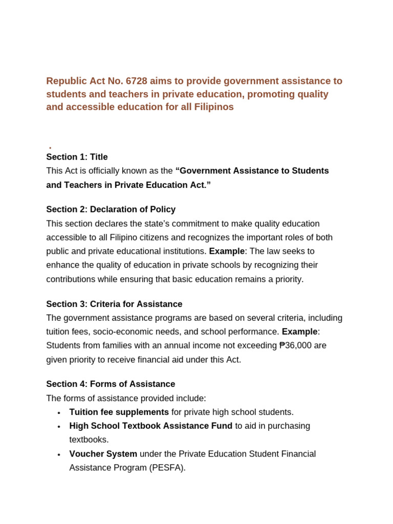Republic Act No 6728 FOR PRINTING | PDF | Private School | School Voucher