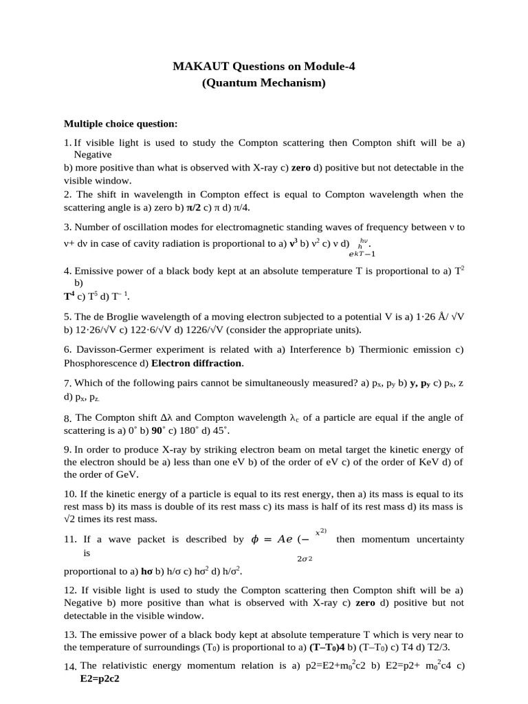 Module 4 (Quantum Mechanics) | PDF | Electron | Electronvolt