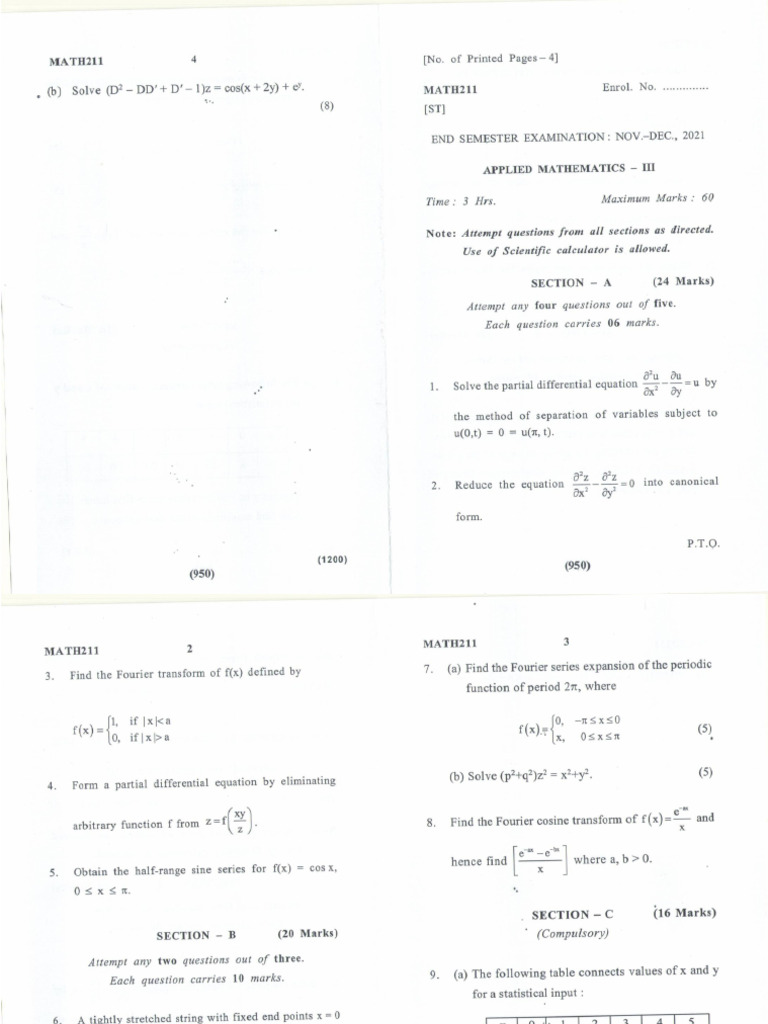 Applied Mathematics-III, MATH211 (ST), Nov.-Dec. 2021 | PDF