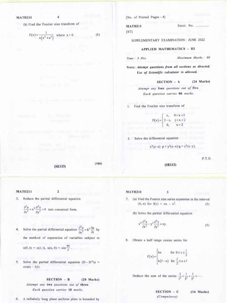 Applied Mathematics-III, MATH211 (ST), June 2022 | PDF