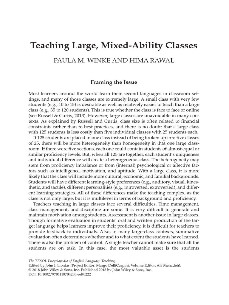 Winke, Rawal - 2018 - Teaching Large Mixed-Ability Classes | PDF | Teachers | Teaching Method