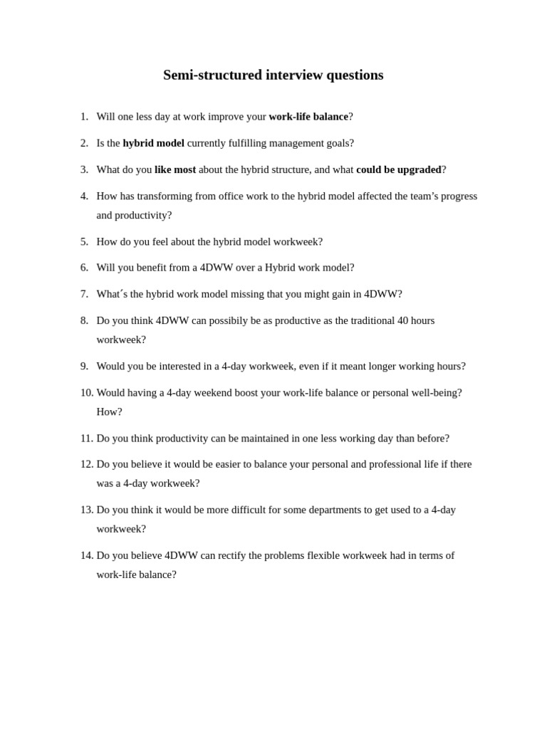Semi Structured Interview Questions | PDF