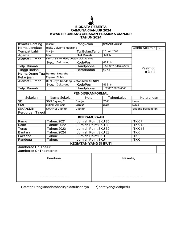 Biodata Peserta Raimuna | PDF