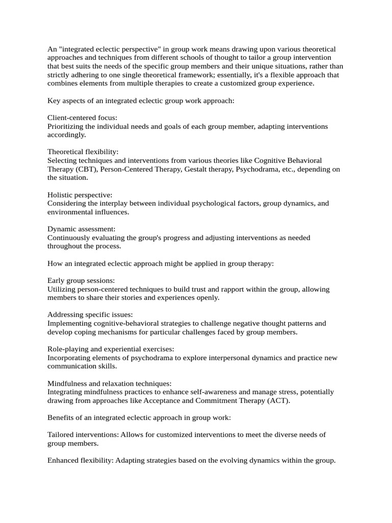 Integrated Eclectic Approach in Group Work | PDF | Psychotherapy ...