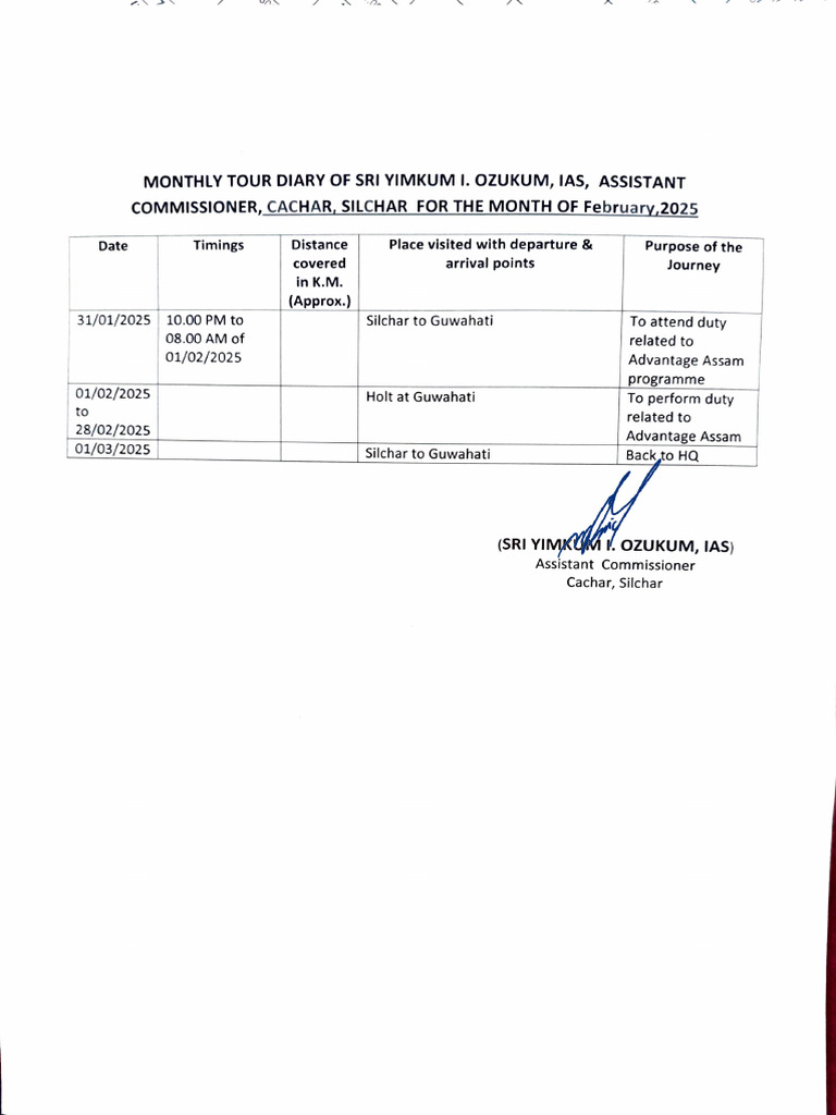 February 2025 Travel Diary of IAS Yimkum Ozukum | PDF