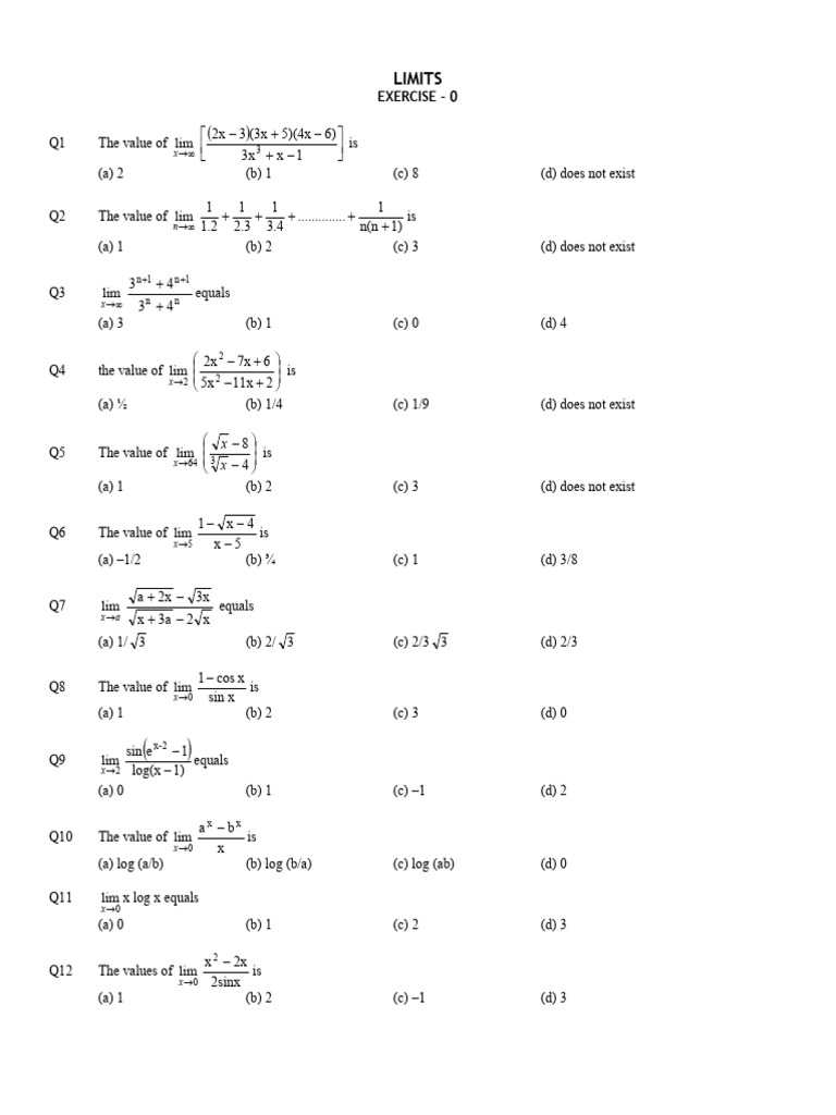 Limit Practice Sheet Jee Advanced | PDF | Elementary Mathematics | Mathematical Analysis