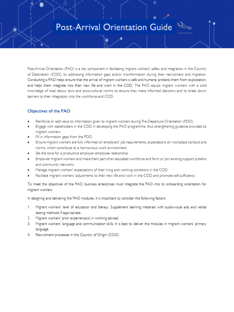 Post-Arrival Orientation for Migrant Workers | PDF | Migrant Worker ...