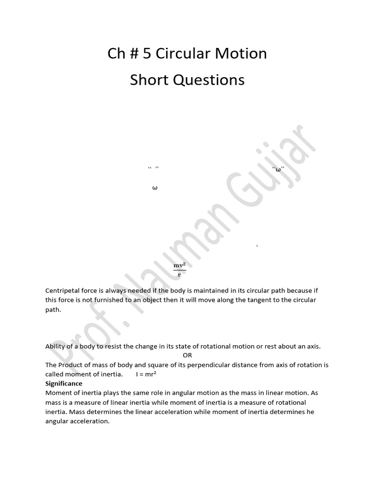 CH#5 Short Questions - 040817-1 | PDF | Rotation Around A Fixed Axis | Angular Momentum