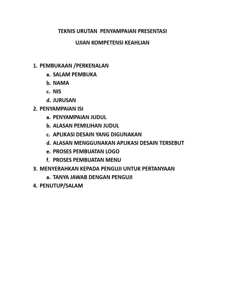 Teknis Urutan Penyampaian Presentasi Ukk 2025 | PDF