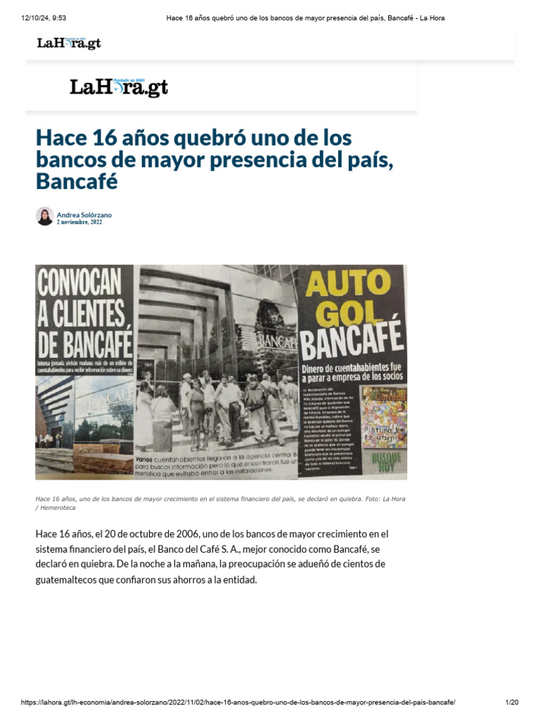 Quiebra de Bancafé: 16 años después | PDF | Bancos | Guatemala
