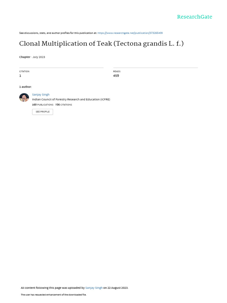 Chapter6-ClonalMultiplicationofTeakTectonagrandisL F | PDF | Root | Auxin