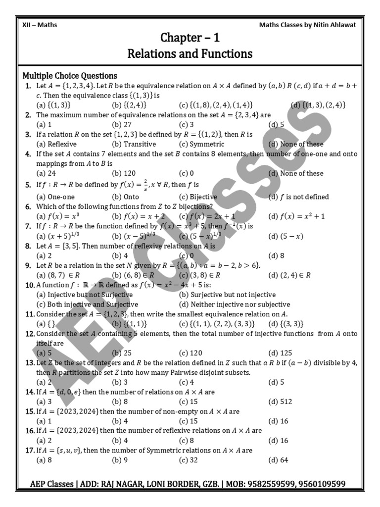 Chapter - 1 Relations and Functions (MCQS) | PDF | Function (Mathematics) | Mathematical Logic