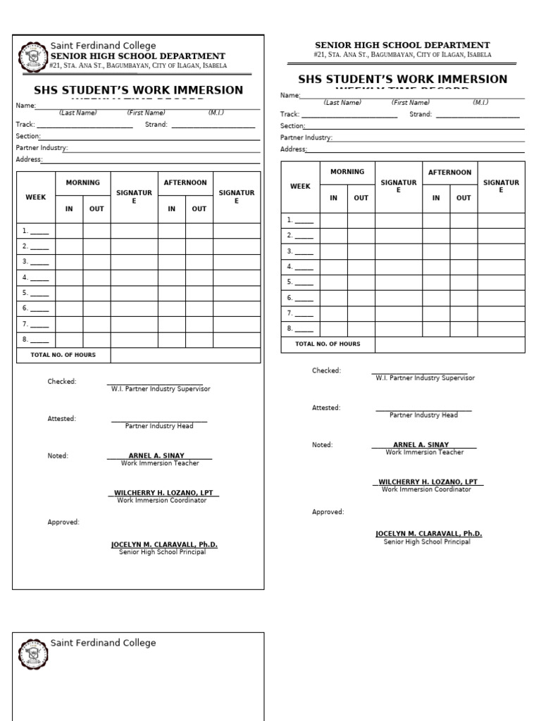 Weekly Time Record 2024 2025 | PDF