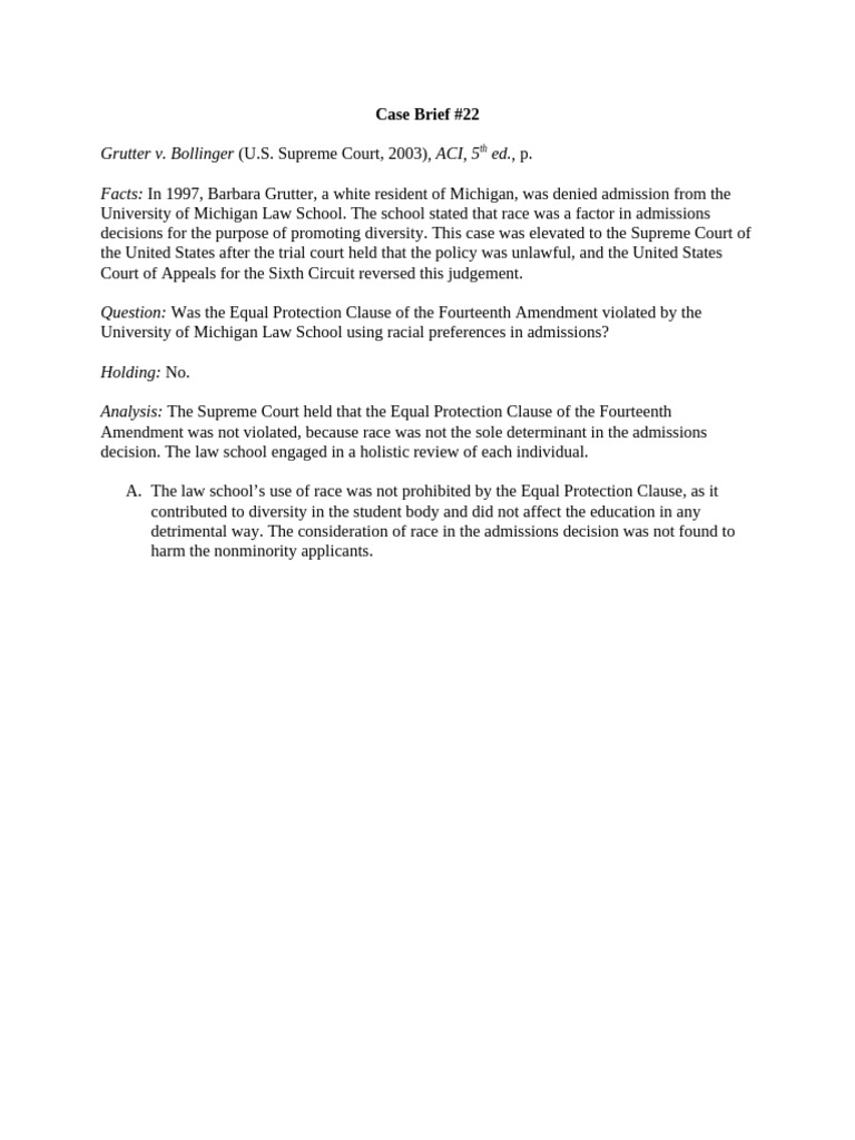 Grutter v. Bollinger Case Brief #22 | PDF