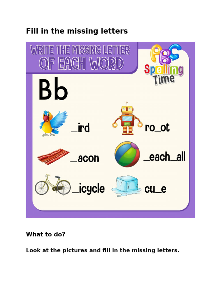 Fill in The Missing Letters IV Eng Literacy Puzzle | PDF