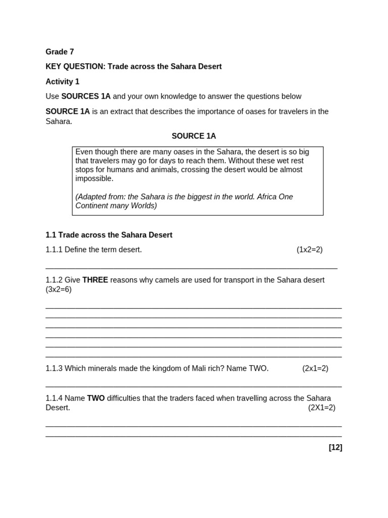 Grade 7 History Term 1 Worksheets 2023 | PDF | Desert | Sahara