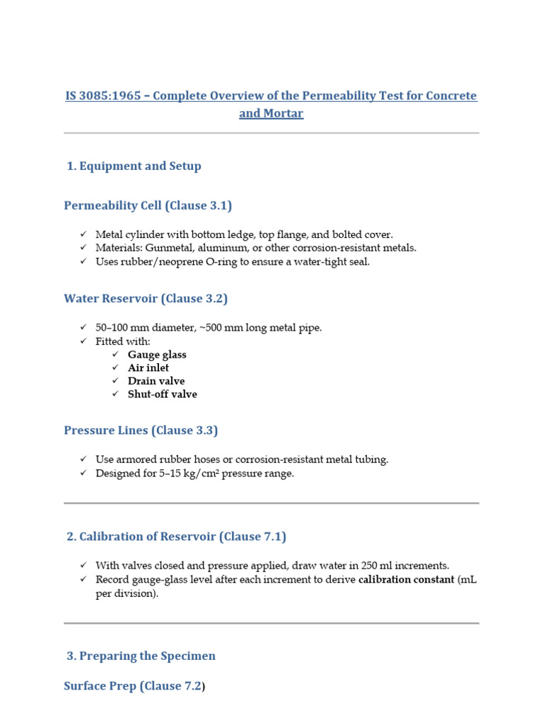 Overview of IS 3085 Permeability Test | PDF | Valve | Pipe (Fluid ...