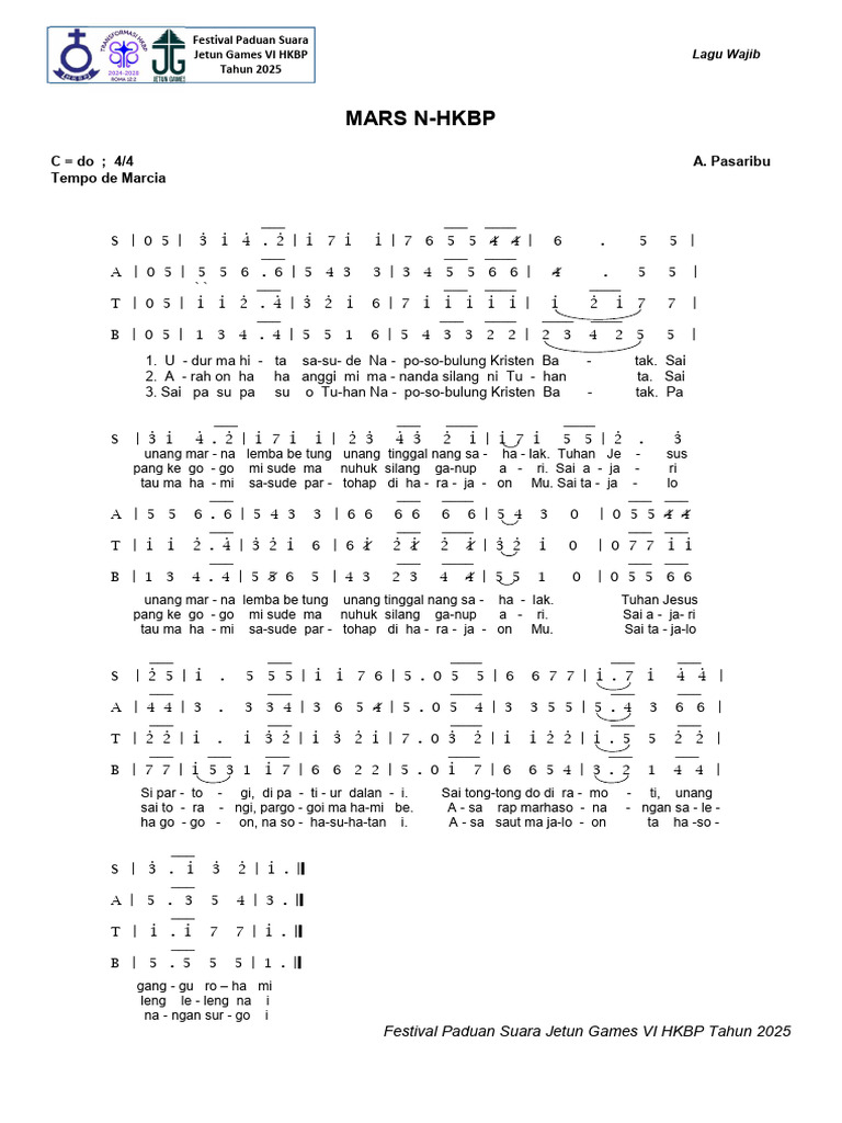 Lagu Wajib Festival Paduan Suara Jetun Games VI Tahun 2025 - MARS NHKBP ...