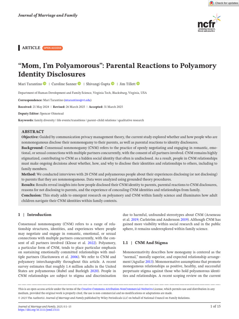Mom I'm Polyamorous - Parental Reactions To Polyamory Identity Disclosures | PDF | Polyamory ...
