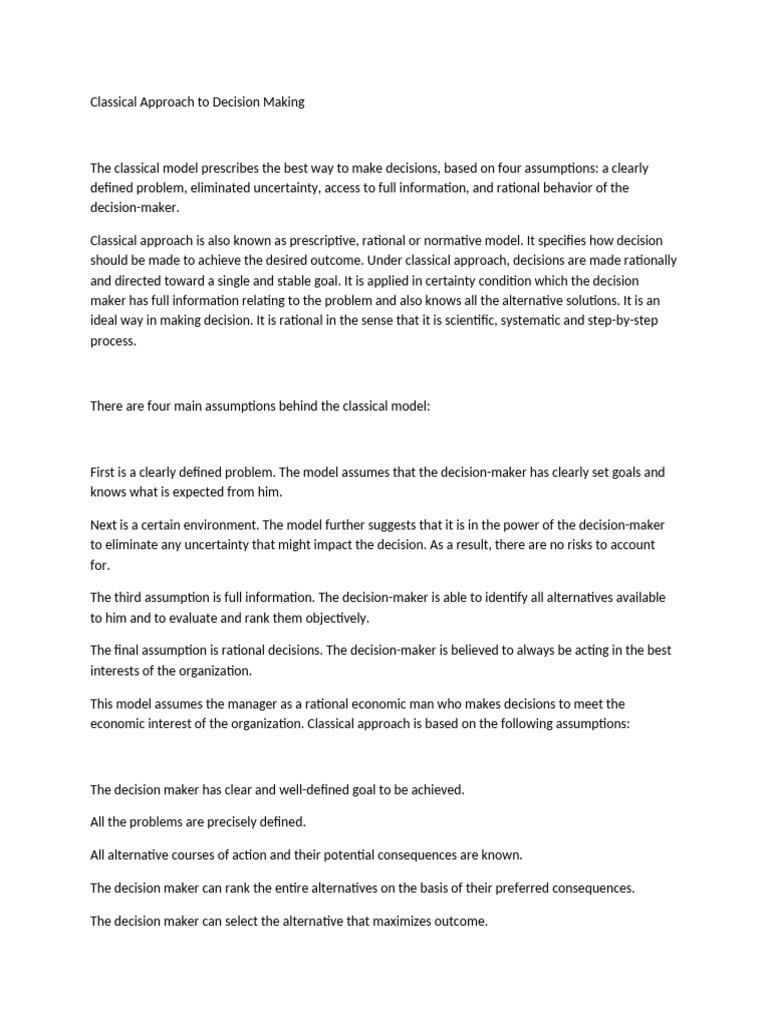 Classical Decision Making | PDF | Decision Making | Rationality