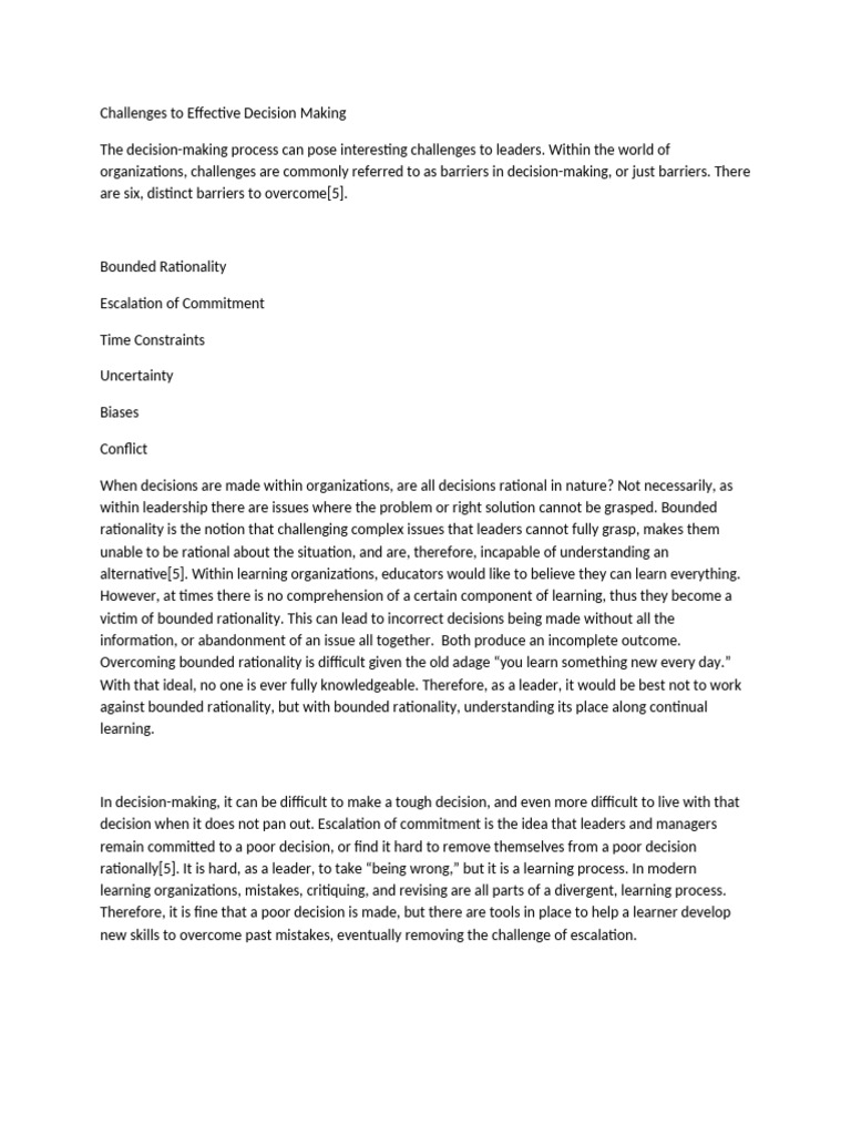 Barriers to Effective Decision Making | PDF | Decision Making | Rationality