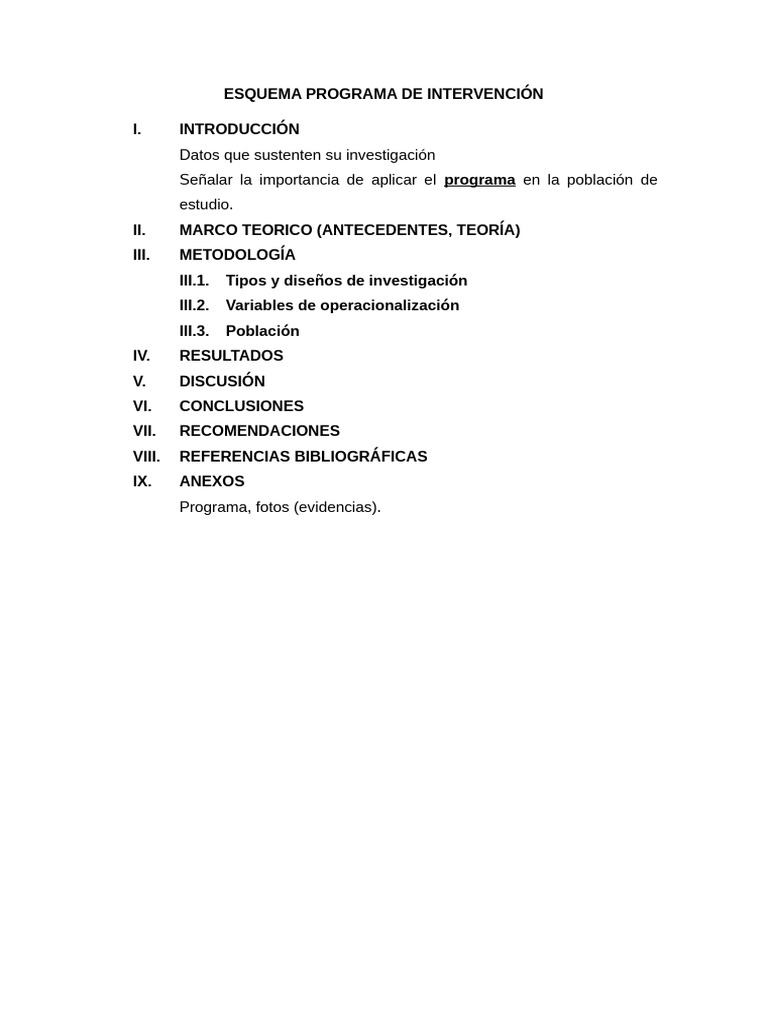 Esquema Programa de Intervención | PDF