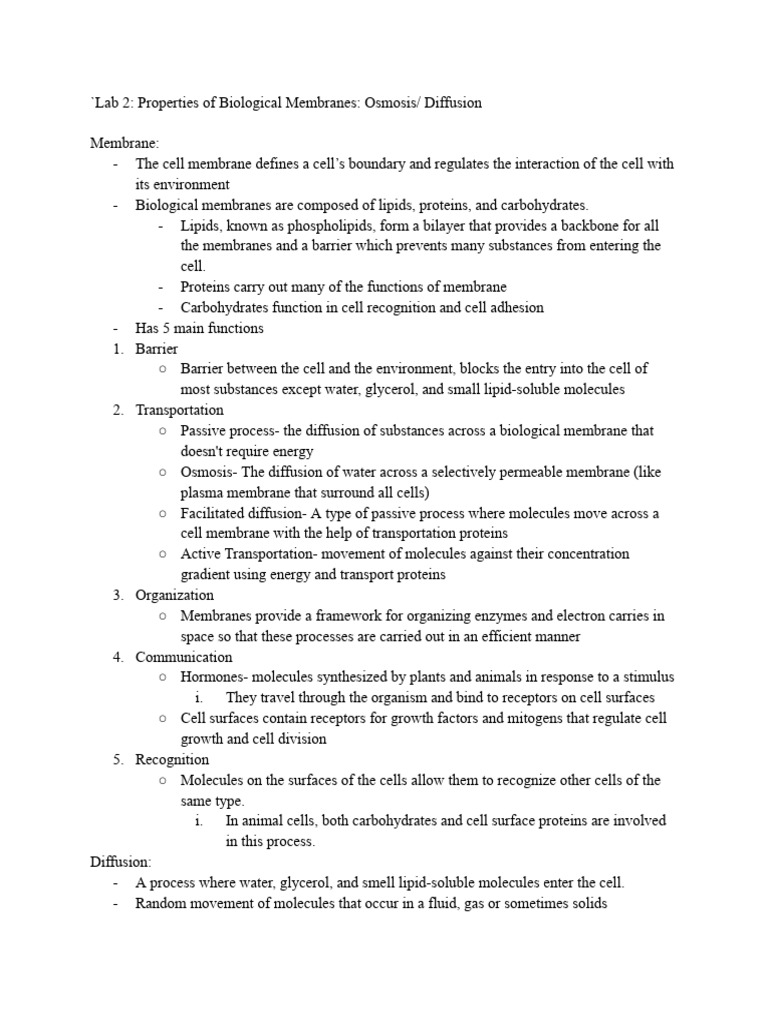 Bio Lab Quiz Notes | PDF | Cell Membrane | Gel Electrophoresis