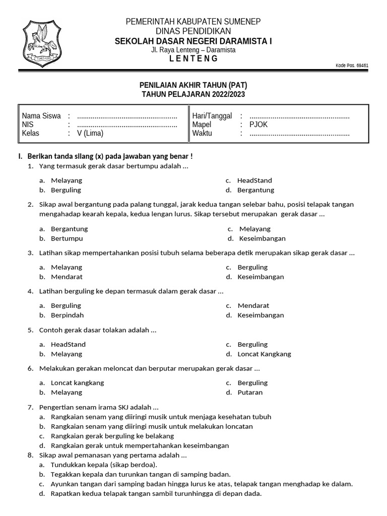 SOAL Pjok PAS KELAS 5 | PDF