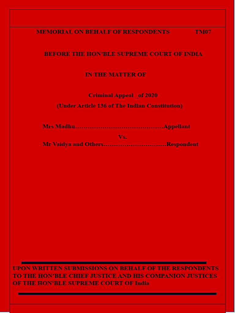 Memorial Respondents TM07 Final | PDF | Adultery | Justice
