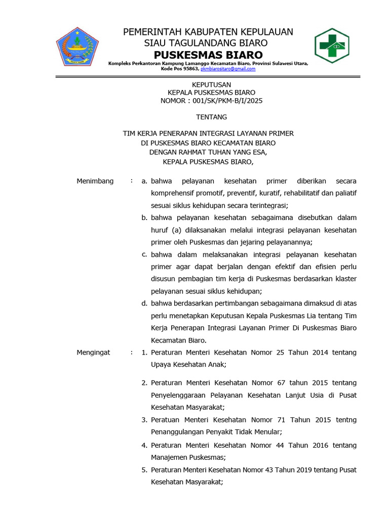 SK TIM KERJA ILP PKM BIAROO | PDF