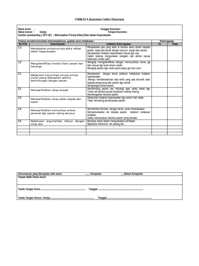 FORM-03 A (Cheklist Observasi) | PDF