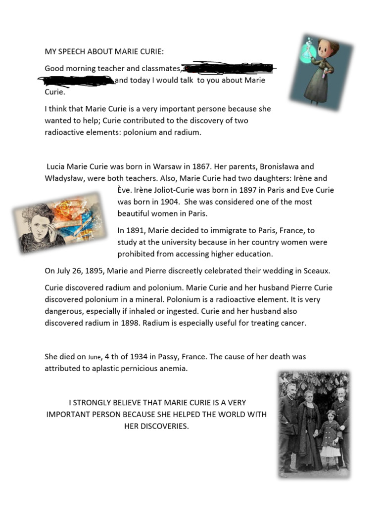 My Speech About Marie Curie | PDF