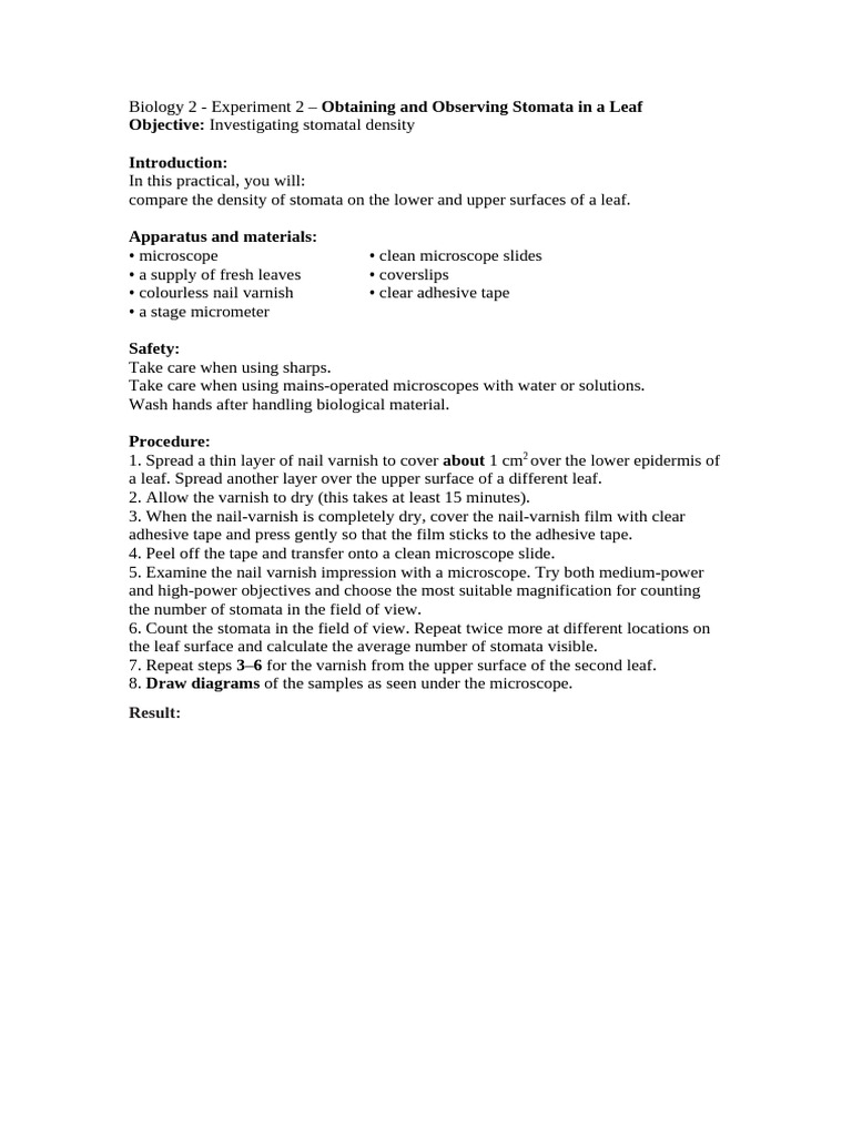Biology 2 Ex2 Observing Stomata | PDF