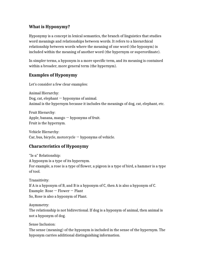 Hyponymy and Semantic Anomaly Final | PDF | Grammar | Language Mechanics