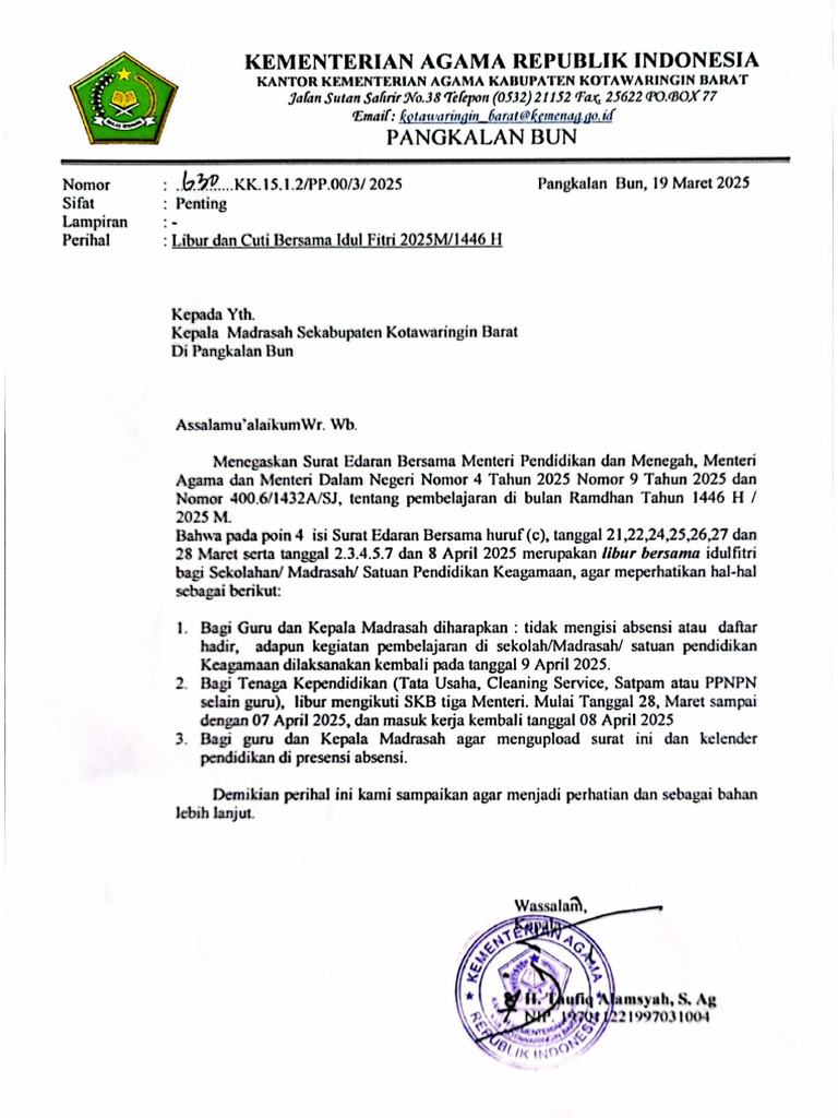 Surat Libur Dan Cuti Bersama | PDF