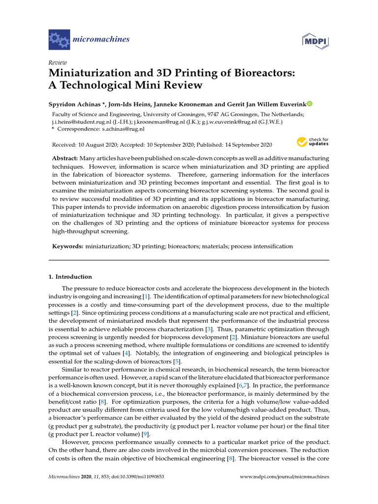 Miniaturization and 3D Printing of Bioreactors - a Technological Mini ...