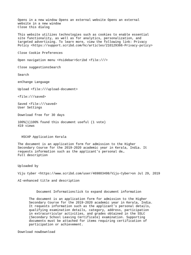 HSCAP Application Kerala - PDF - Learning | PDF | Scribd | Google Play